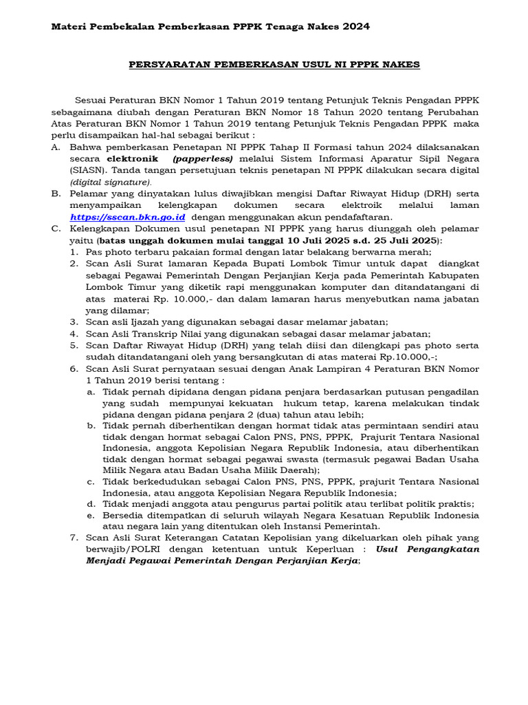 Materi Pembekalan Pemberkasan PPPK Tahap II Nakes Dan Teknis | PDF