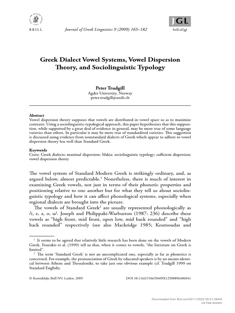 (15699846 - Journal of Greek Linguistics) Greek Dialect Vowel Systems ...