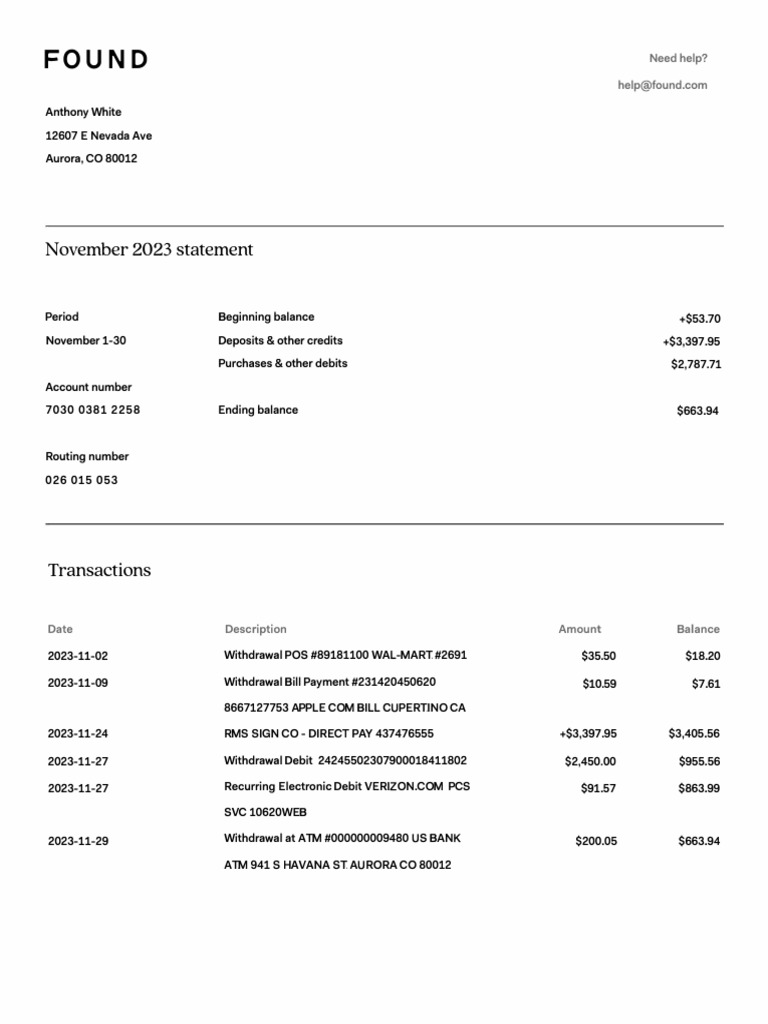 November Bank Statement Summary | PDF