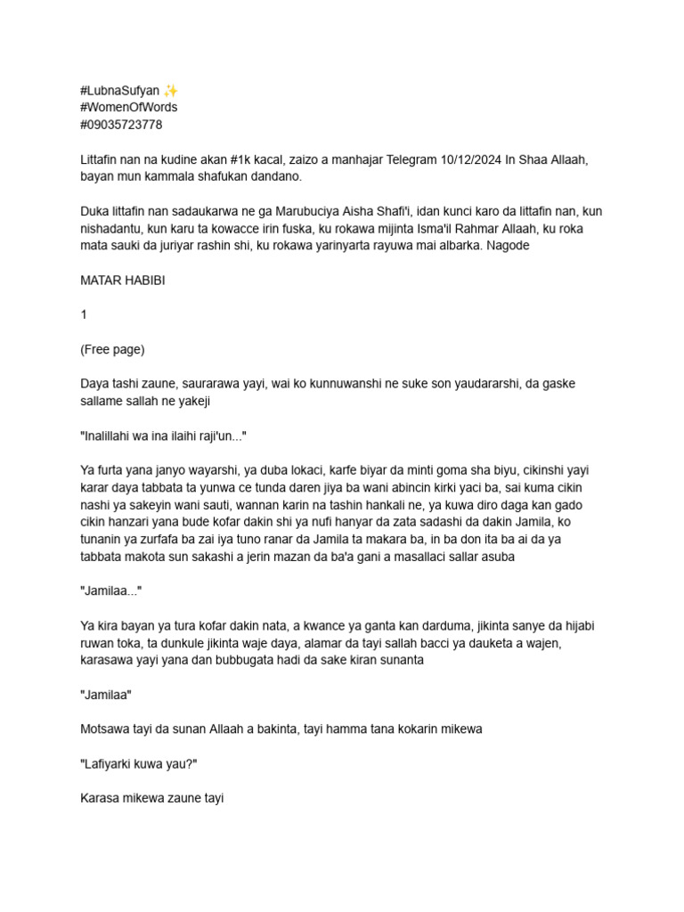 Matar Habibi Book Complete by Lubna Sufyan - 1.PDF by Sufi - Com.ng | PDF