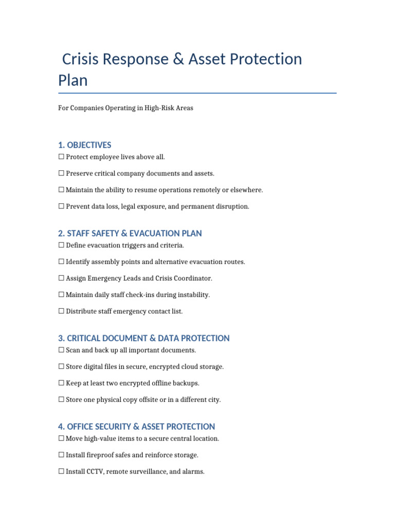 Crisis Response Plan for High-Risk Areas | PDF