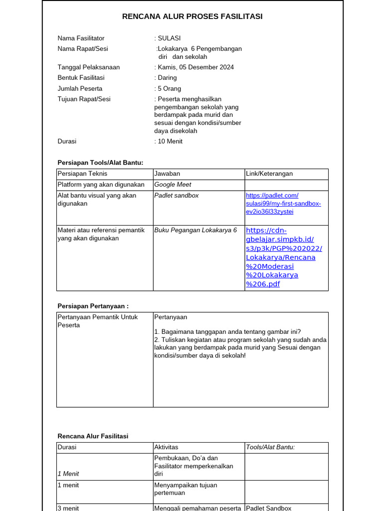 SULASI - Template Rencana Alur Proses Fasilitasi | PDF