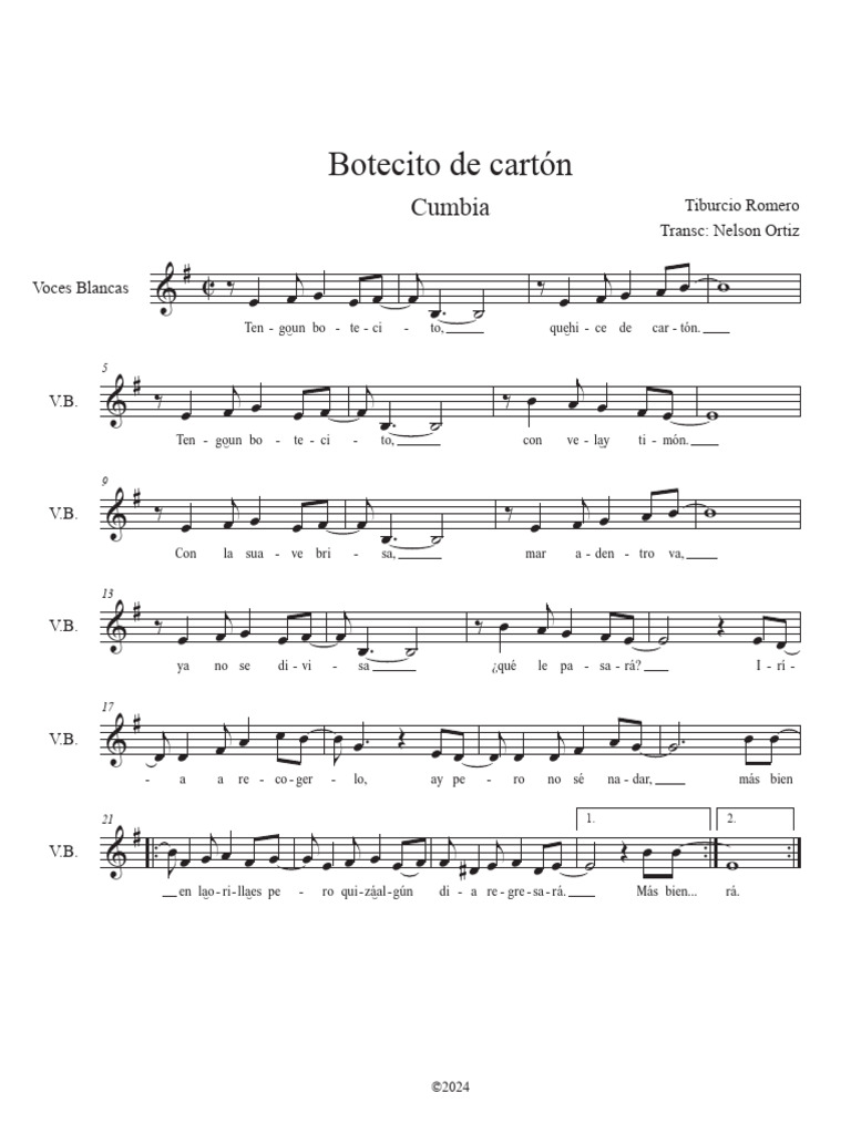 Botecito de Cartón: Cumbia de Tiburcio Romero | PDF