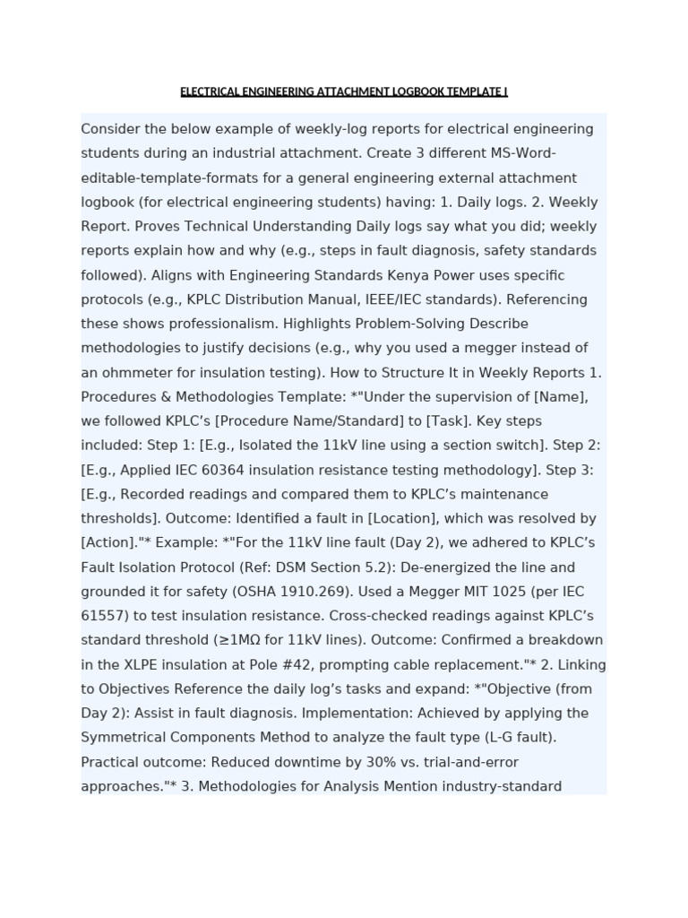 Electrical Engineering Attachment Logbook Template 1 | PDF | Insulator ...