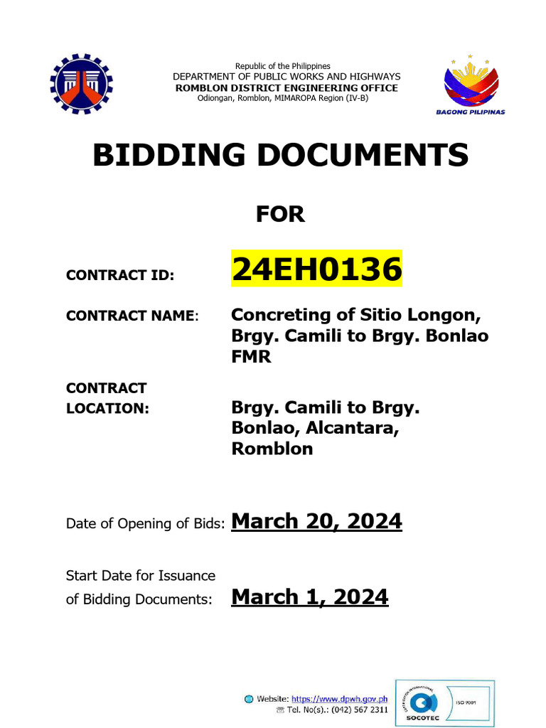 24eh0136 - Longon Brgy Camili - Bid Docs | PDF | Joint Venture | Justice