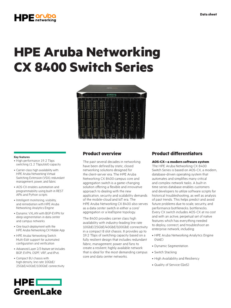 HPE Aruba Networking CX 8400 Switch Series-A00021508enw | PDF | I Pv6 ...