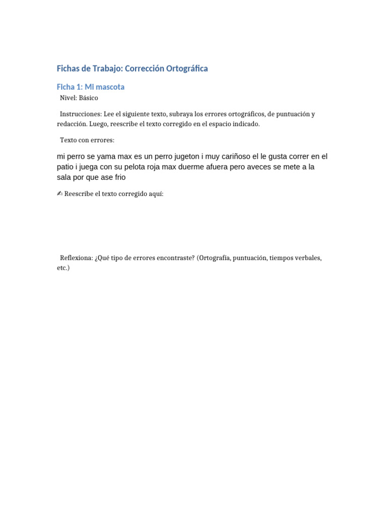 Fichas Correccion Ortografica 1sec | PDF