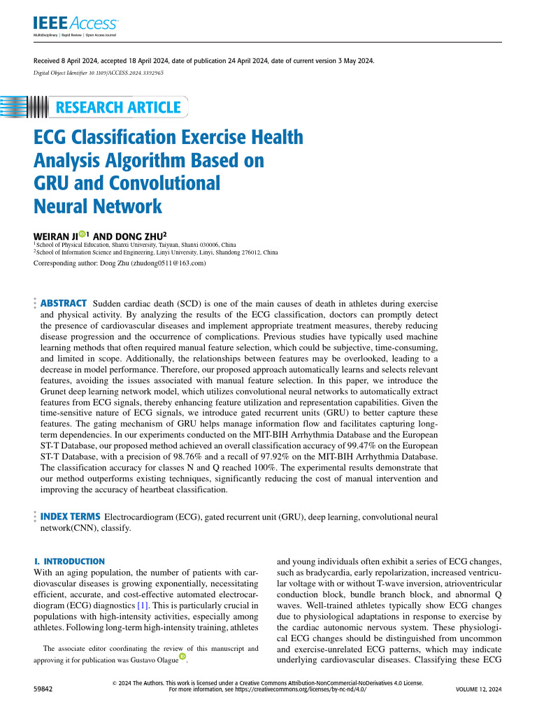 ECG Classification for Athletes' Health | PDF | Electrocardiography ...
