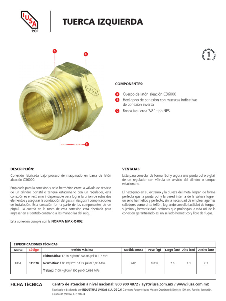 Conexiones para Gas Tuerca Izquierda Tip 1 | PDF | Ingeniería mecánica
