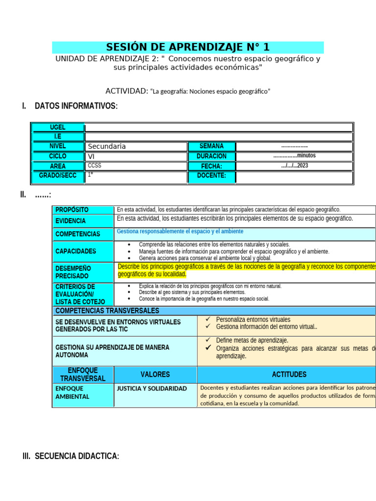 2025 Sesion CCSS 1° Sec | PDF | Aprendizaje