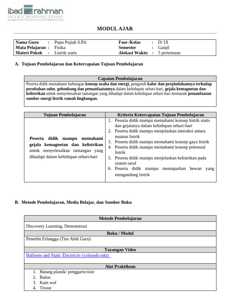 Modul Listrik Statis Kelas 9 | PDF
