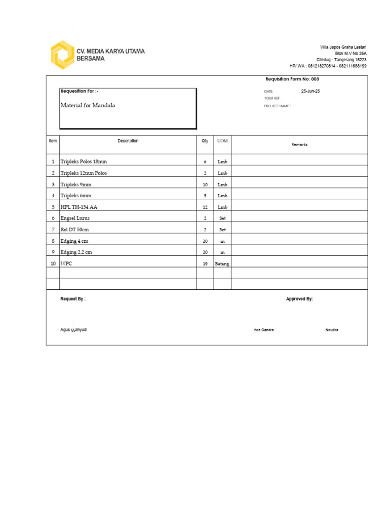 Request Form 003 (Mandala) | PDF