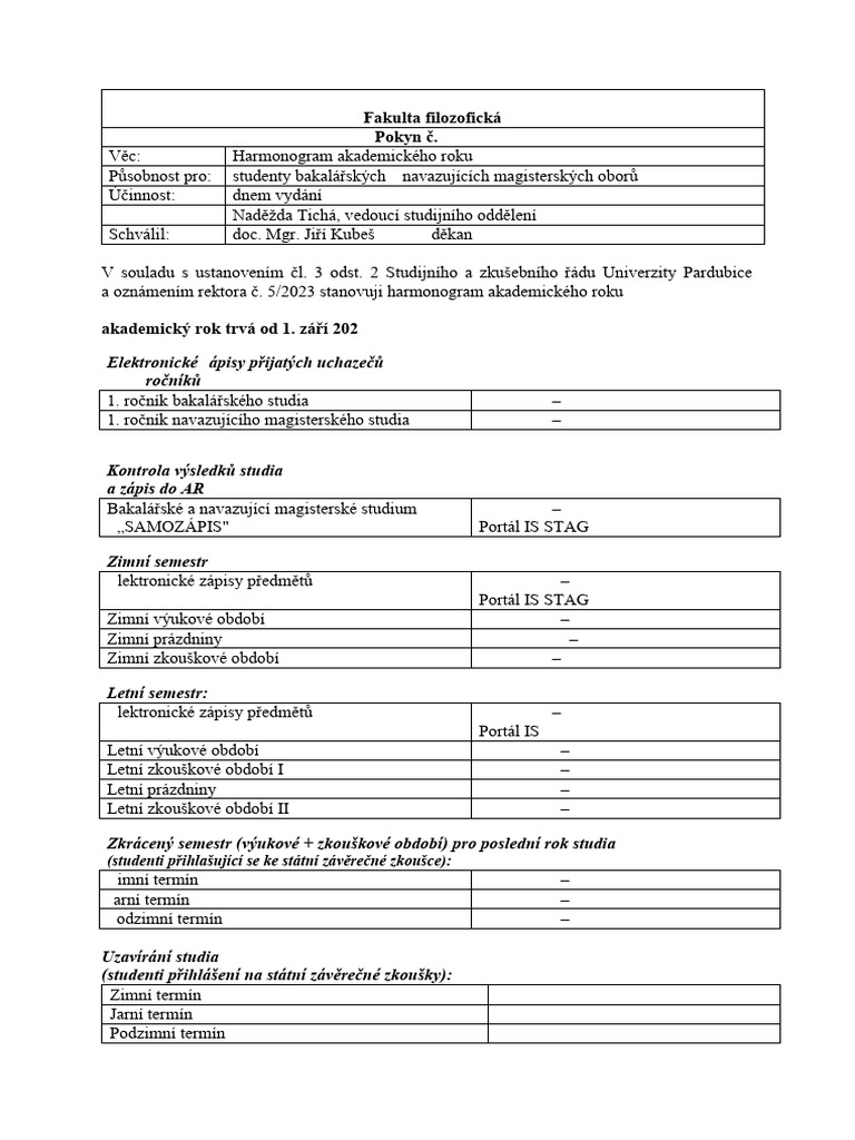 Harmonogram Akad. Roku 2024-25 | PDF