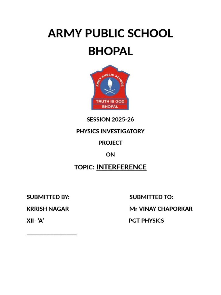 Class 11 Physics Project on Interference | PDF