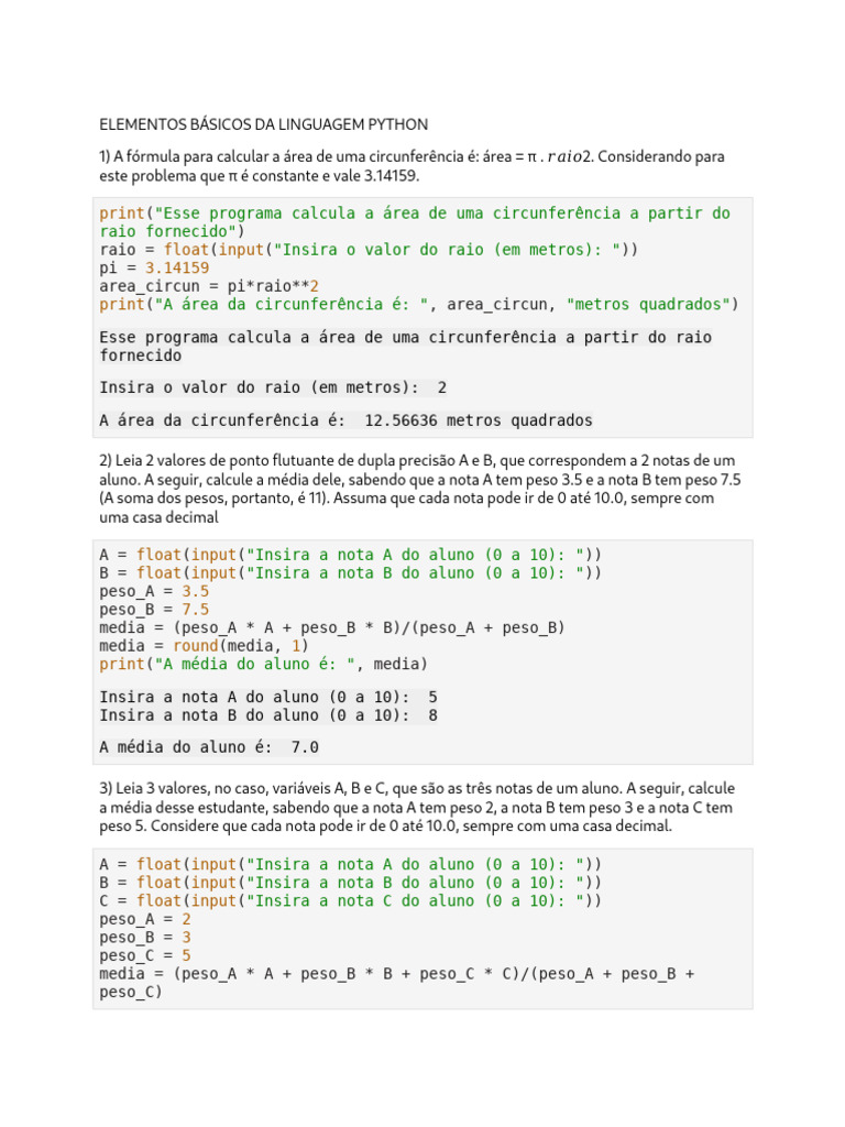 Atividades Apostila Elementos Comandos Python | PDF | Pi | Matemática
