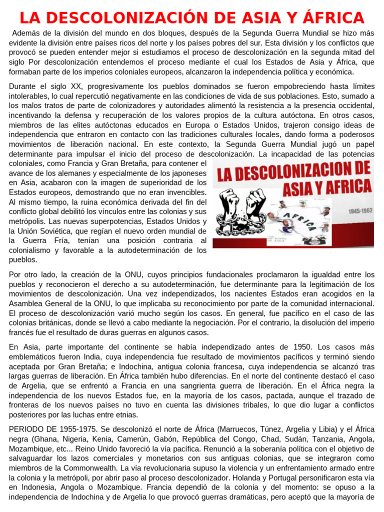 Taller La Descolonización de Asia y África | PDF | Colonialismo | Descolonización