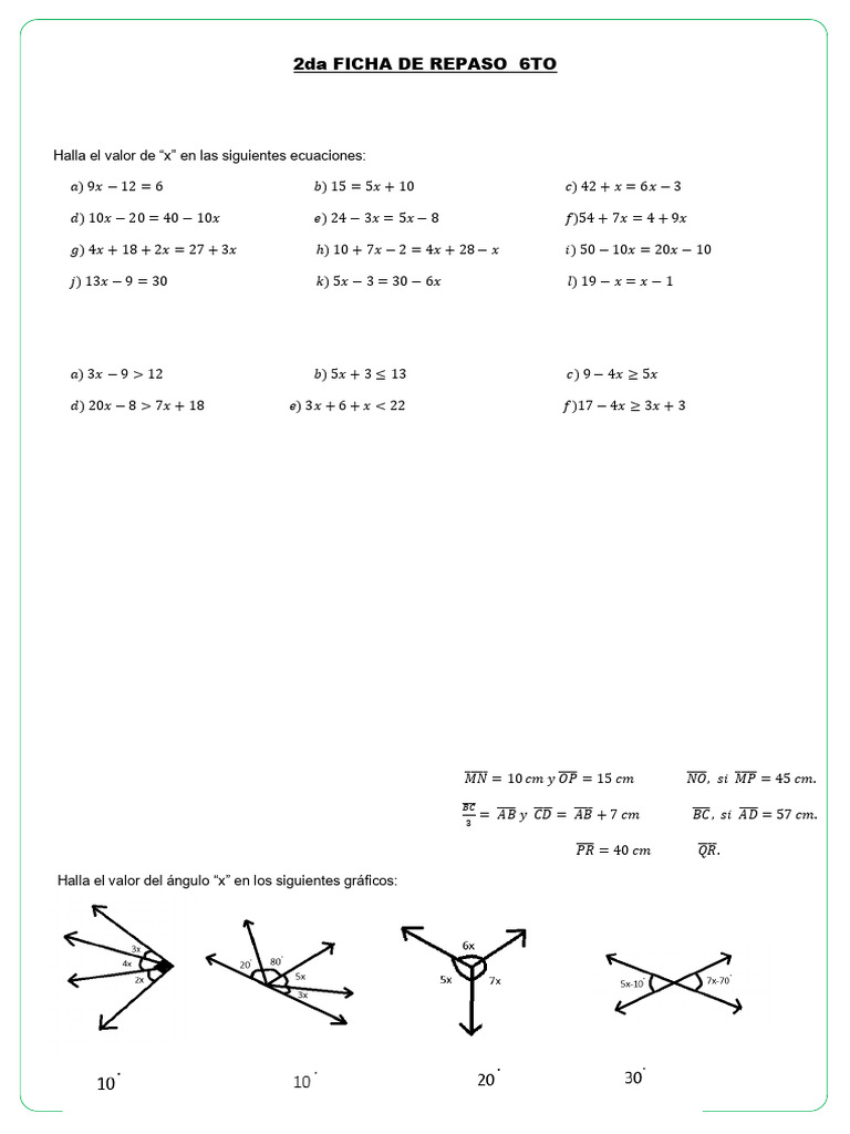 2da Ficha de Repaso 6to Matemática | PDF | Matemáticas Aplicadas | Objetos matemáticos
