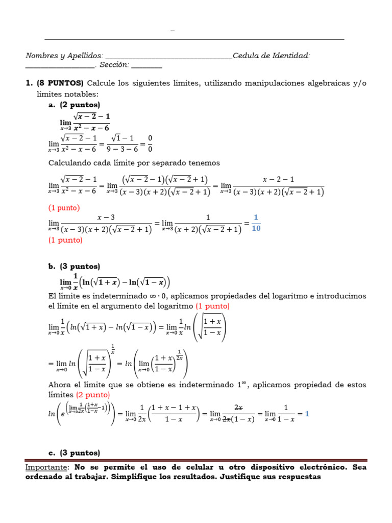 Examen de Cálculo I - Tercer Parcial | PDF | Logaritmo | Objetos ...