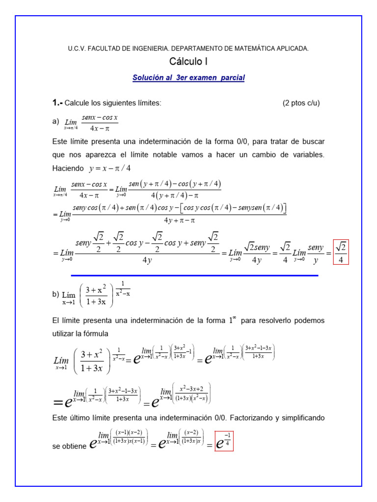 3º Parcial Cálculo I Sem 2010-1 Resuelto | PDF | Logaritmo | Análisis