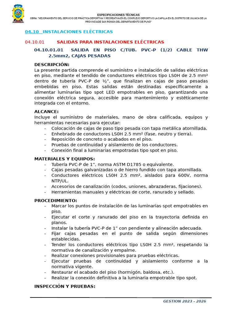 Especificaciones Tecnicas Electricas-Zona Ecológica Dino Park | PDF | Enchufes y tomas de ...