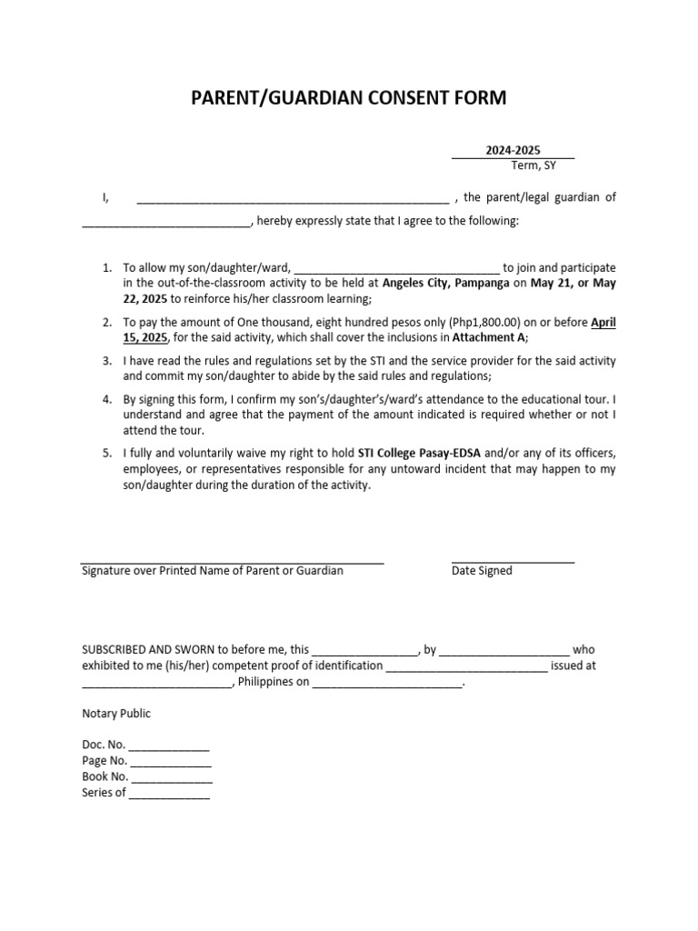 Pampanga Parent Guardian Consent Form | PDF