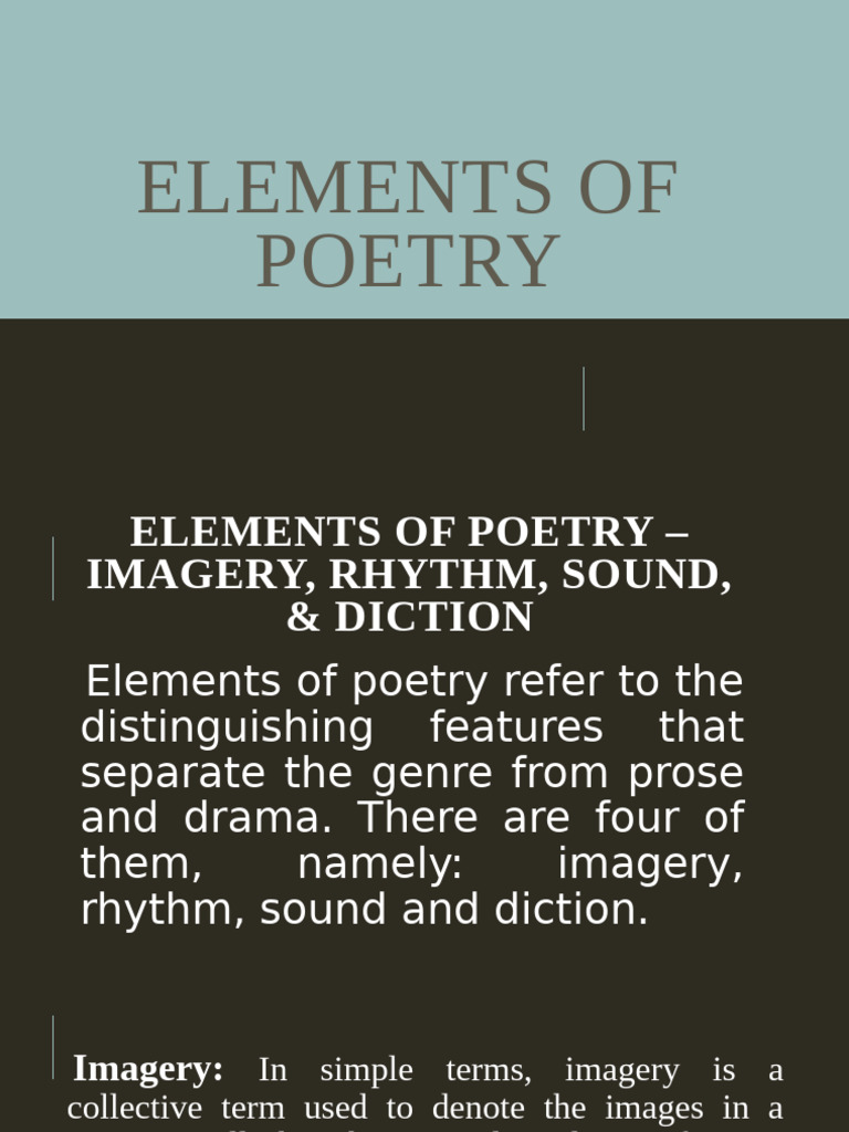Elements of Poetry - Imagery, Rhythm, For Week Two | PDF | Poetry | Senses