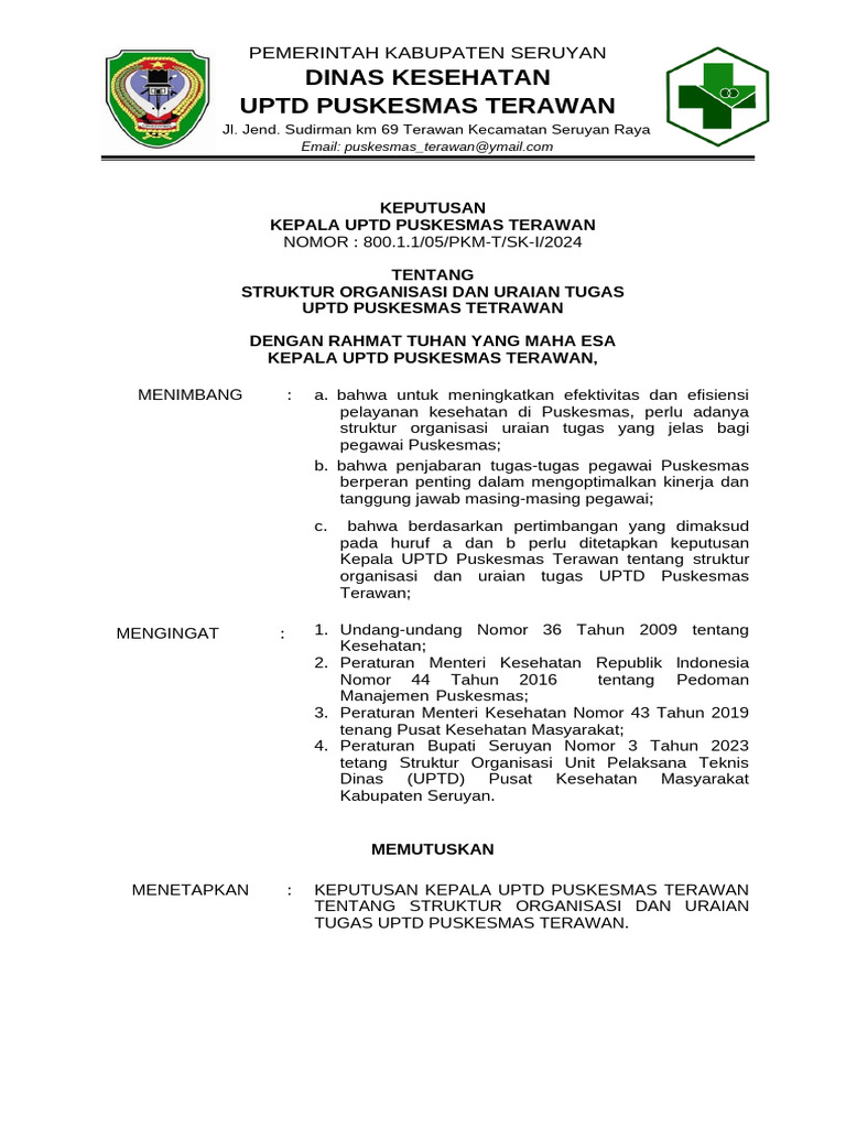 SK Struktur Organisasi Dan Uraian Tugas 2024 | PDF