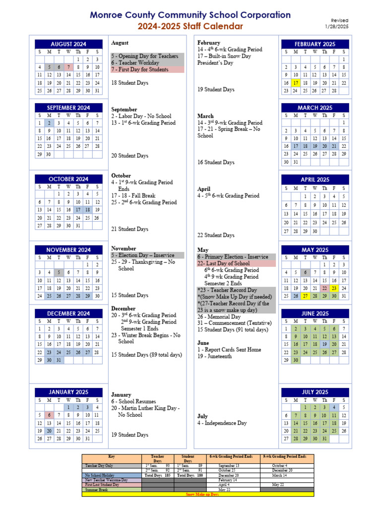 MCCSC 2024-2025 Calendar 01282025 Revised | PDF | Military Operations