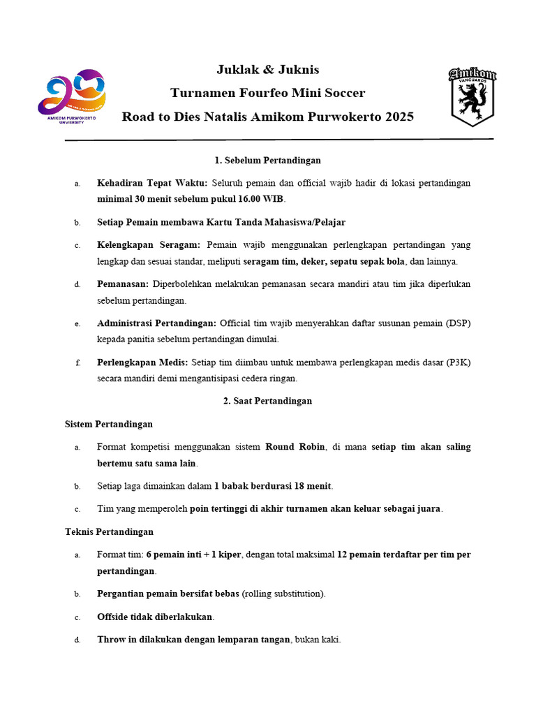 Juklak Turnamen Fourfeo Mini Soccer | PDF