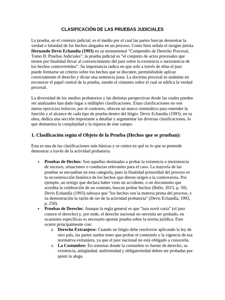 Clasificación de Las Pruebas Judiciales | PDF | Evidencia (ley) | Debido al proceso