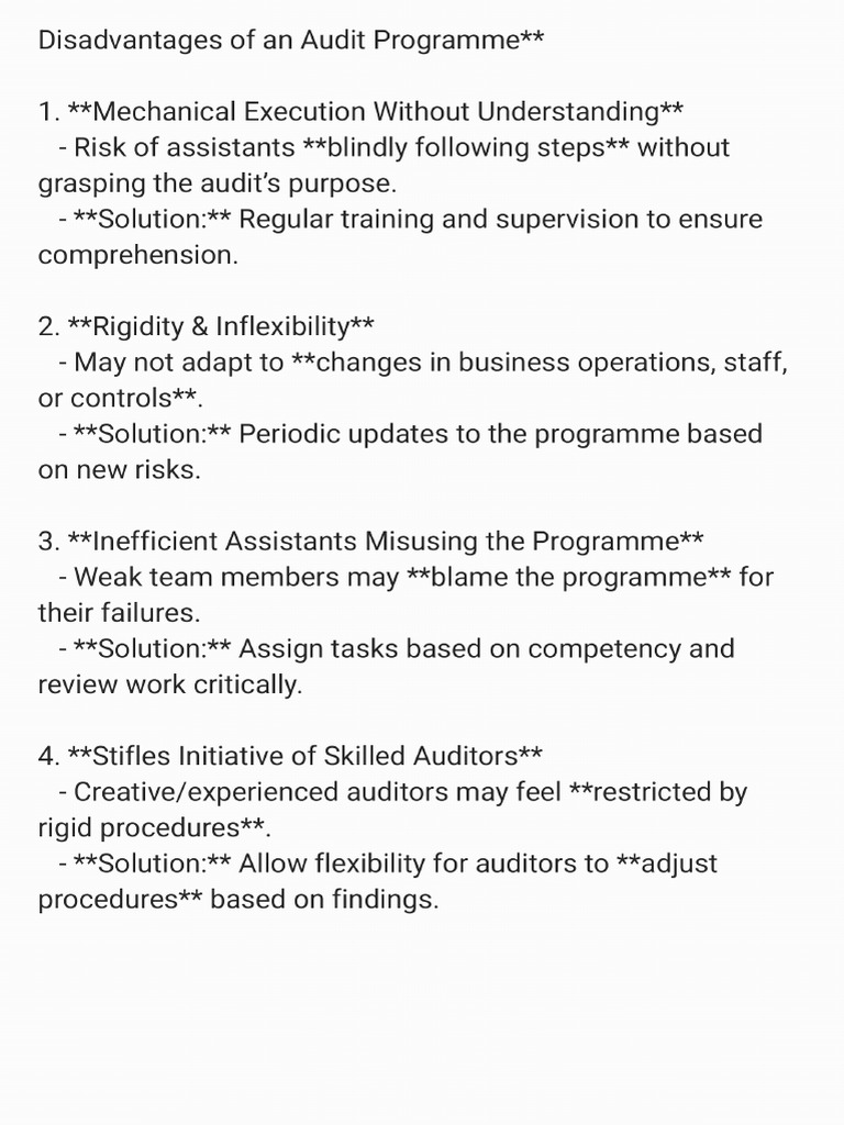 Disadvantage of Audit Programme | PDF