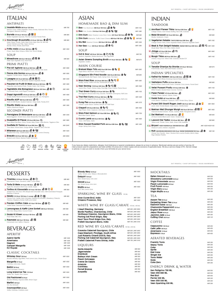 Annamaya Restaurant Menu Highlights | PDF | Curry | Pesto