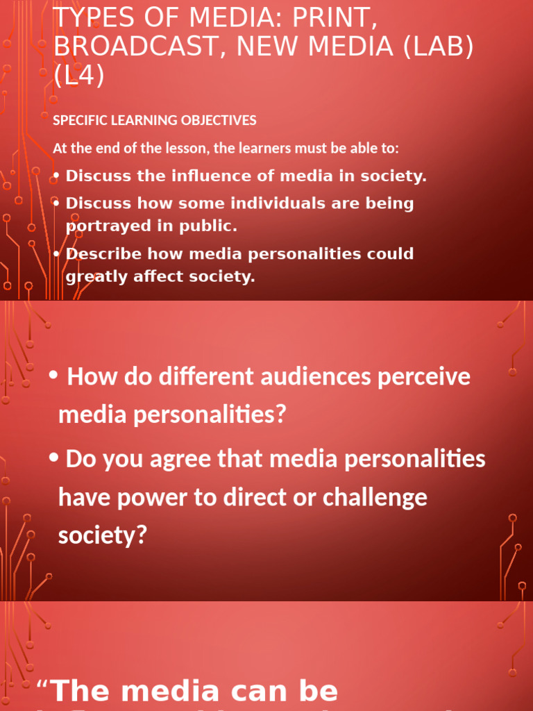 L4 Types of Media - Print - Broadcast - New Media (L4) Laboratory | PDF