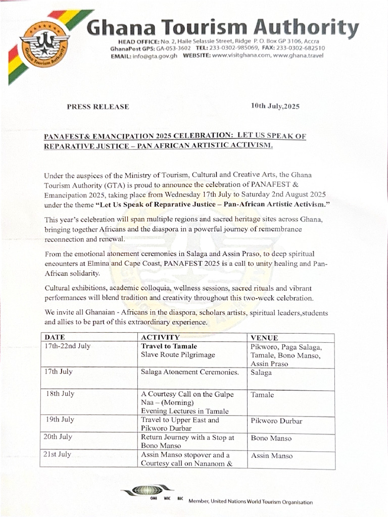 Press Release On Panafest Emancipation | PDF
