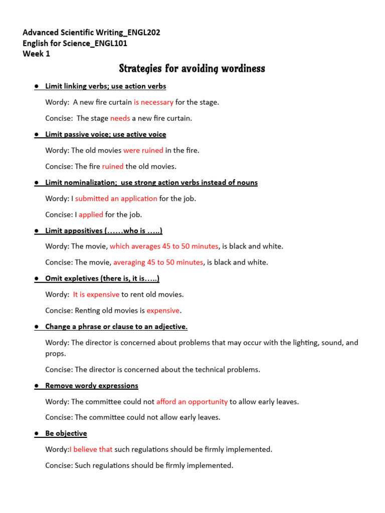 Strategies To Avoid Wordiness | PDF