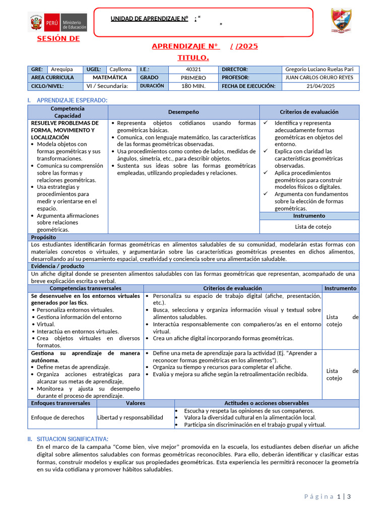 Unidad 2 Semana 1 Sesion 1 | PDF | Geometría | Aprendizaje