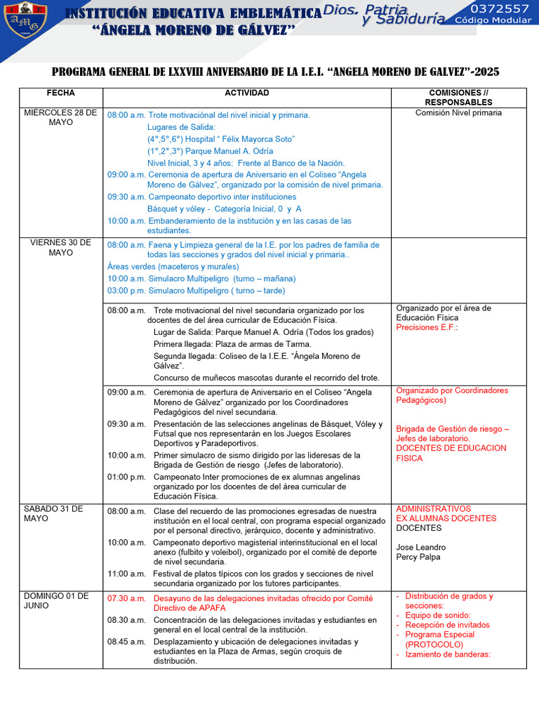 Programa General de Aniversario Amg-2025 | PDF | Etapas educativas
