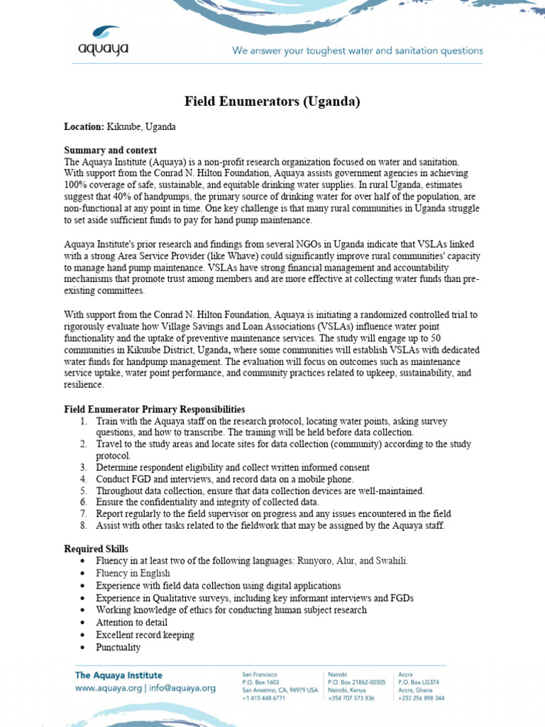 Kikuube Field Enumerator Advert PDF | PDF