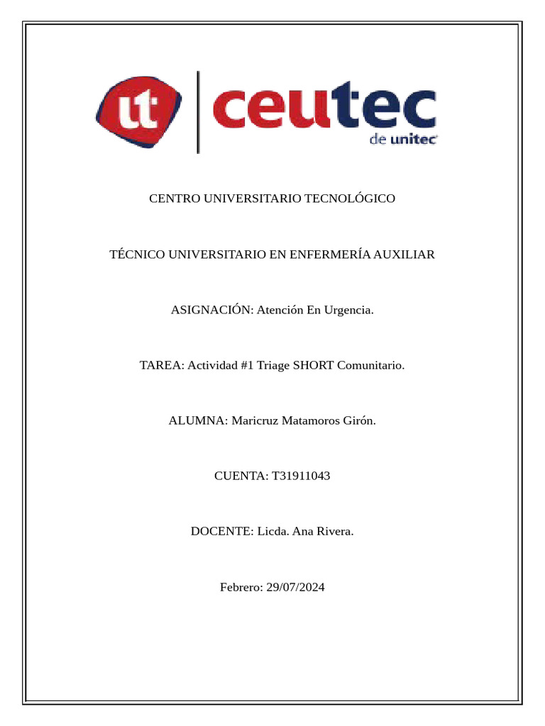 Actividad #1 Triage SHORT Cominutario | PDF | Cuidado de la salud ...
