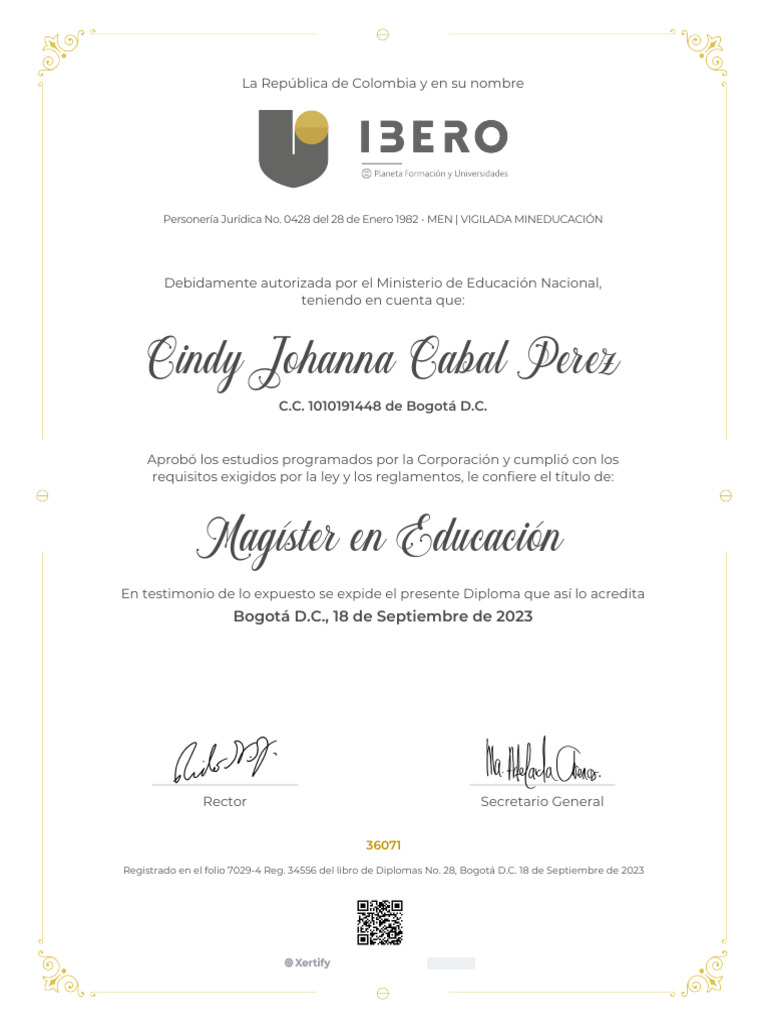 Diploma de Magíster en Educación | PDF | Bogotá | Diploma