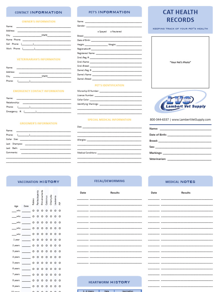 Cat Vaccination Record Template | PDF | Animal Welfare | Cats