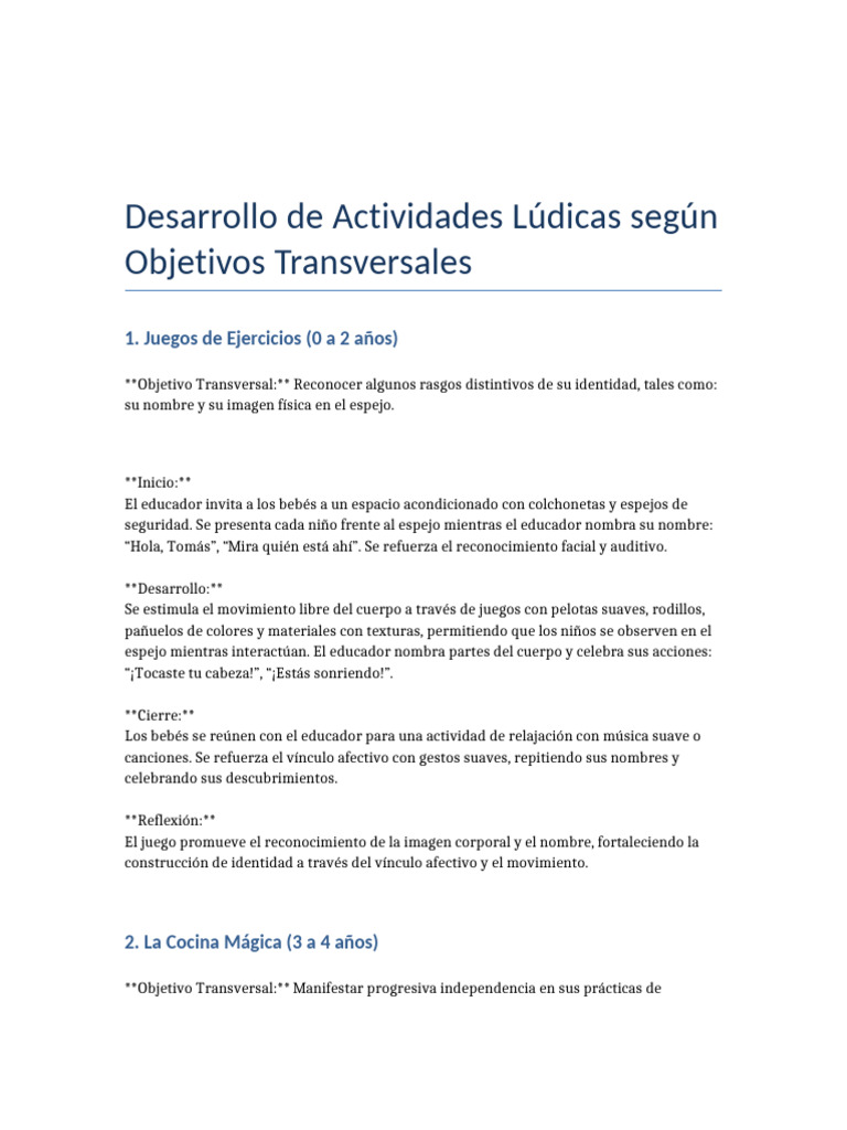 Actividades Ludicas Objetivos Transversales | PDF | Las emociones ...