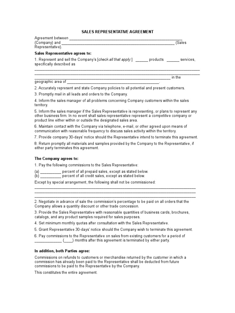Sales Representative Agreement | PDF | Sales | Economics