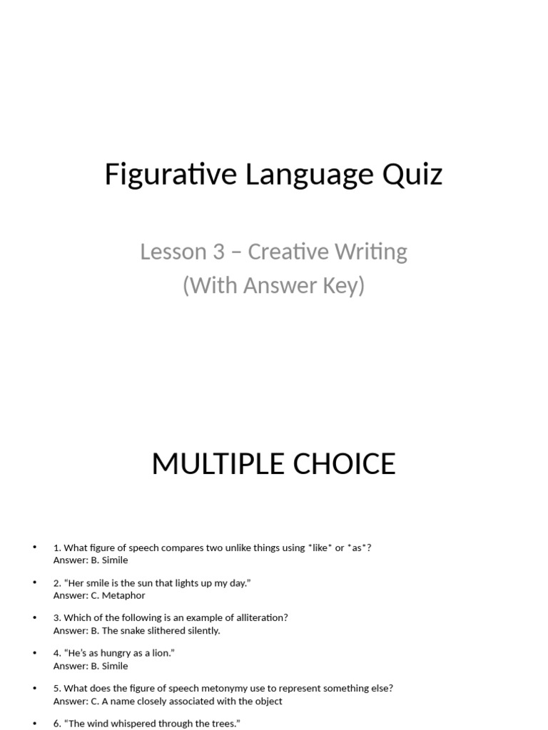 Figurative Language Quiz with Answers | PDF