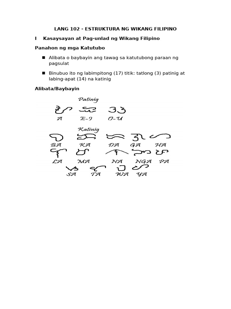 Estruktura NG Wikang Filipino - Hand Outs | PDF