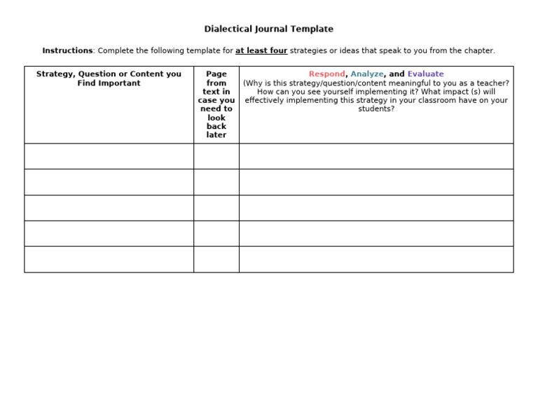 Dialectical Journal Template | PDF
