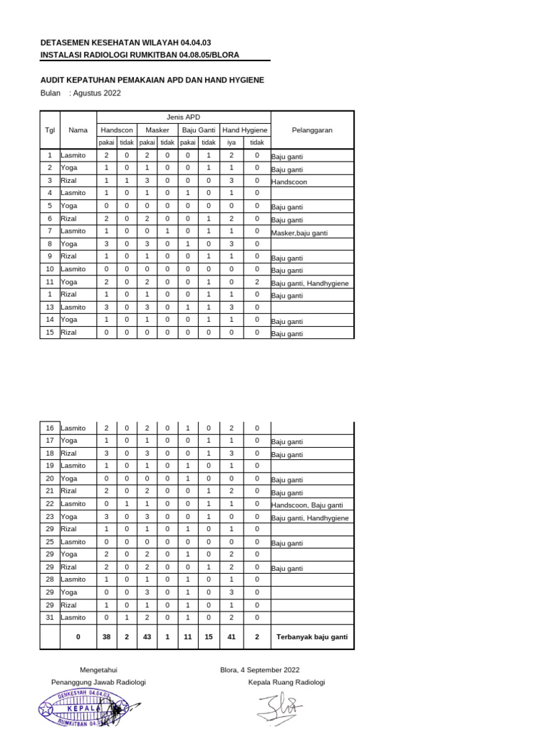 Bukti PMI Audit APD Hand Hygiene | PDF