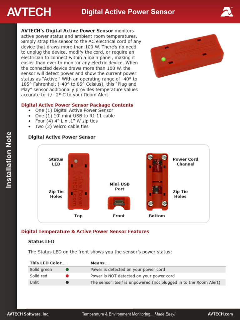 Install Note Digital Active Power Sensor | PDF | Light Emitting Diode | Sensor