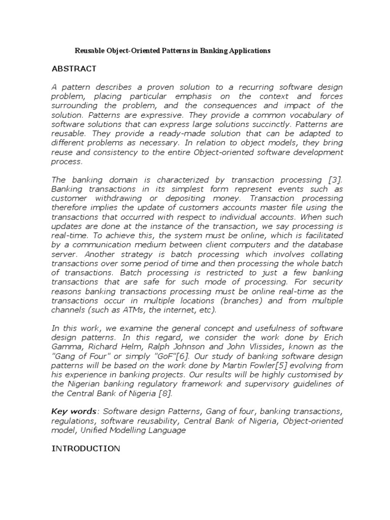 Reusable Object-Oriented Patterns in Banking Applications | PDF | Software Design Pattern ...