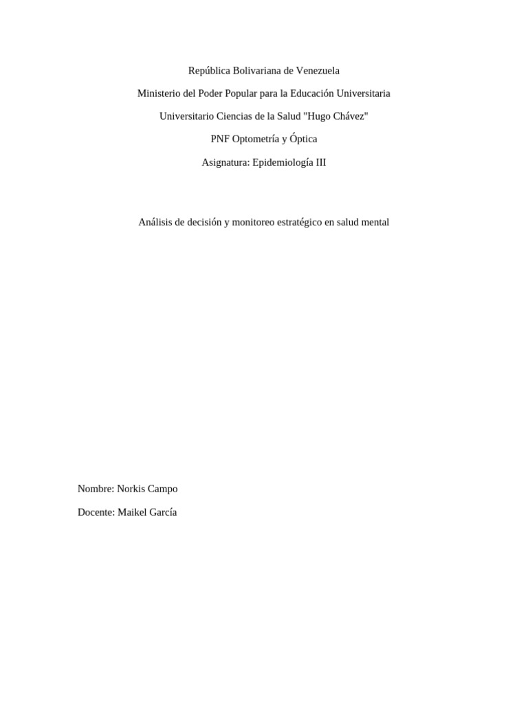 Ensayo Epidemiologia Salud Mental Sol Galanton | PDF | Vigilancia | Salud mental